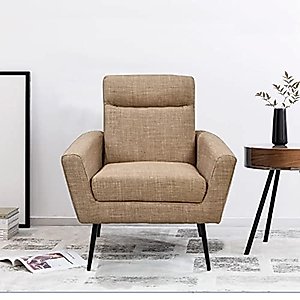 Tiokop Mid Century Modern Upholstered Fabric Accent, Living Room, Bedroom Leisure Single Sofa (Metal Legs),TV armrest seat,Suitable for Small Space Home,Office,Coffee Chair,Light Brown