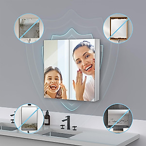 Sunrosa Medicine Cabinet with Mirror, 30" W×31.5" H Bathroom Tempered Glass Mirror Medicine Cabinet, Wall-mountable and Recessed-in Medicine Cabinet for Bathroom, 2 Symmetrical Doors Medicine Cabinet