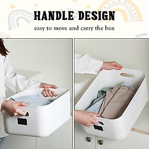 BBTO 8 Pcs White Plastic Storage Organizer Bins with Lids Large Stackable Storage Boxes with Handle Organizing Containers Including Labels and Markers for Family Organization, 14.4 x 10.4 x 6.5 Inch