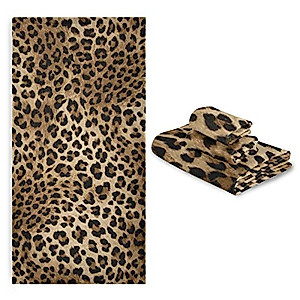 CaTaKu Towels Set 3-Piece Leopard Towel Bathroom Sets 1 Bath Towel 1 Washcloth 1Hand Towel Animal Print Towel Set of 3 Soft Multifuntion for Home Kitchen Hotel Gym Swim Spa.