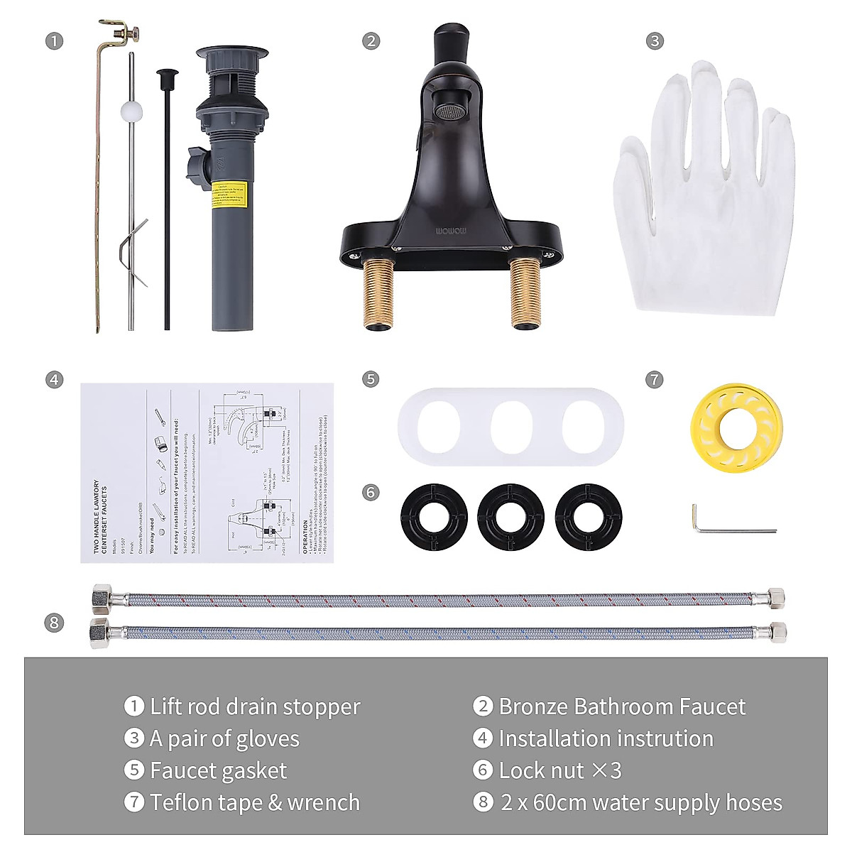 WOWOW Single Handle Commercial Bathroom Faucet Oiled Rubbed Bronze 4 inch Centerset Bathroom Basin Sink Faucets One Handle Vanity Faucets Basin Mixer Tap with Lift Rod Drain Assembly