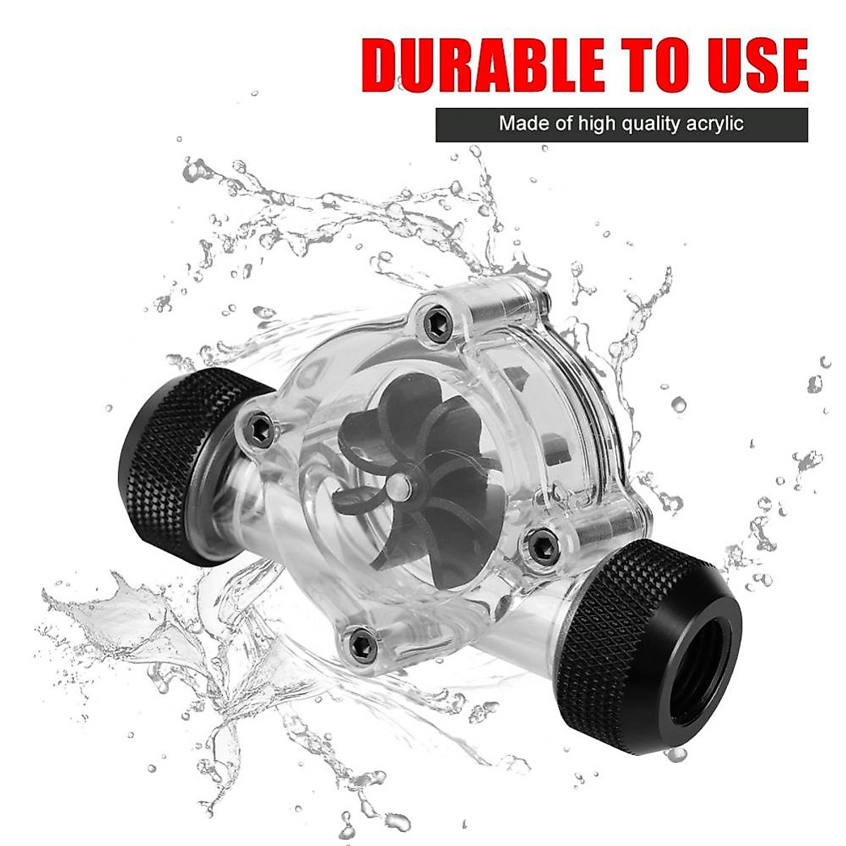 Female to Female Transparent Measuring Indicator G1/4" Water Meter 8 Impellers PC Water Cooling Flowmeter Tube Connectors Acrylic + Silicone(Black)