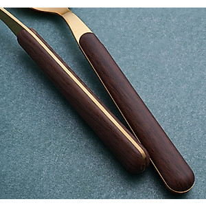 30 Piece Wood Silverware Set for 6 Gold Flatware Set With Wooden Handle Delicate Knives Forks and Spoons Cutlery Set Home Kitchen Christmas Tableware Utensils