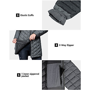 Outdoor Ventures Women's Lightweight Warm Winter Long Puffer Coat with Hood-L,32"