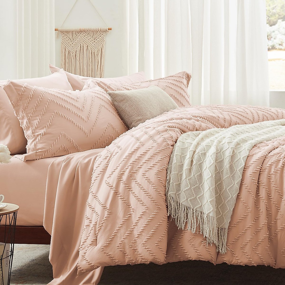 Anluoer Twin Comforter Set, Pink Tufted Bed in a Bag 5 Pieces with comforters and Sheets, All Season Bedding Sets with 1 Comforter, 1 PillowShams, 1 Pillowcases, 1 Flat Sheet, 1 Fitted Sheet