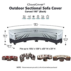 6-8 Seater 190" Curved Outdoor Patio Sectional Sofa Couch Covers Waterproof Heavy Duty Fadeless 600D Weatherproof Garden Outside Sectional Set Furniture Cover,190"/128"Lx36"Wx39"/24"H