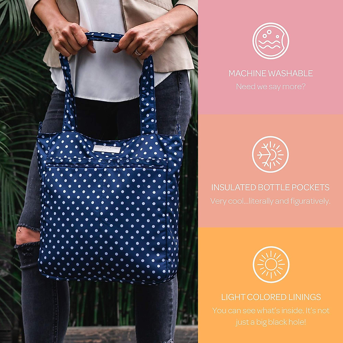 JuJuBe Be Light Zippered Tote Bag, Beach Bag, Work Bag, Diaper Bag Tote, Lightweight Zippered Tote