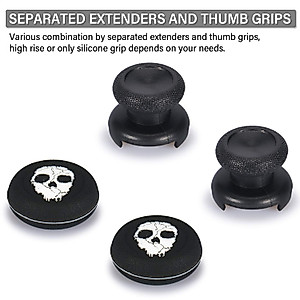 Playrealm FPS Thumbstick Extender & Printing Rubber Silicone Grip Cover 2 Sets for Xbox Series X/S & Xbox One Controller(Ghost)