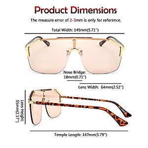 FEISEDY Classic Siamese One Piece Oversized Sunglasses Nice Rimless Stylish Retro Design for Women Men B2634