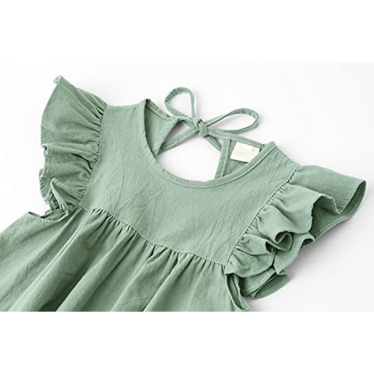 LYXIOF Toddler Baby Girl Cotton Linen Dress Ruffle Sleeve Halter Sleeveless Kids Casual Beach Dresses Green 110CM
