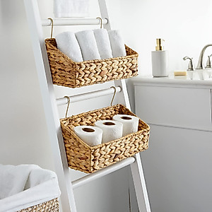 Farmlyn Creek 2 Pack Wall Mounted Hyacinth Storage Baskets with Hooks for Laundry Room, Nursery (15 x 6 x 6 Inches)
