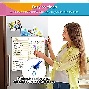 Magnetic Chore Chart, 3 Pcs Dry Erase Behavior Charts & 10 Markers, Reward Chart for Multiple Kids Teens Adults Family, Daily Responsibility Rewards Whiteboard for Fridge School Home Supplies