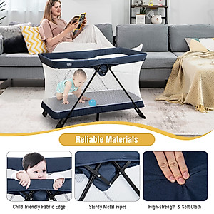 BABY JOY Travel Crib, Lightweight Playpen for Baby and Toddlers with Soft Washable Mattress, Installation-Free Home Folding Playard for Newborns to Toddlers (Blue)