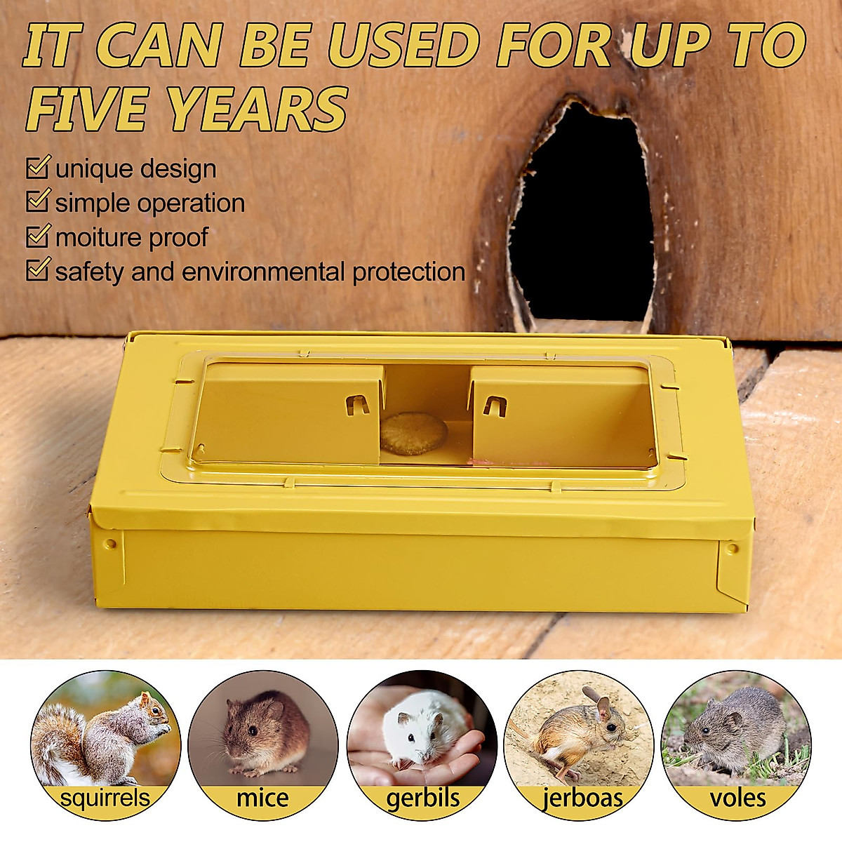 Kittmip 4 Pack Multi Catch Mouse Trap Clear Top Humanized Mouse Trap Reusable Mouse Trap PET and Kids Security for Indoor Outdoor Garage House and Kitchen (Yellow)