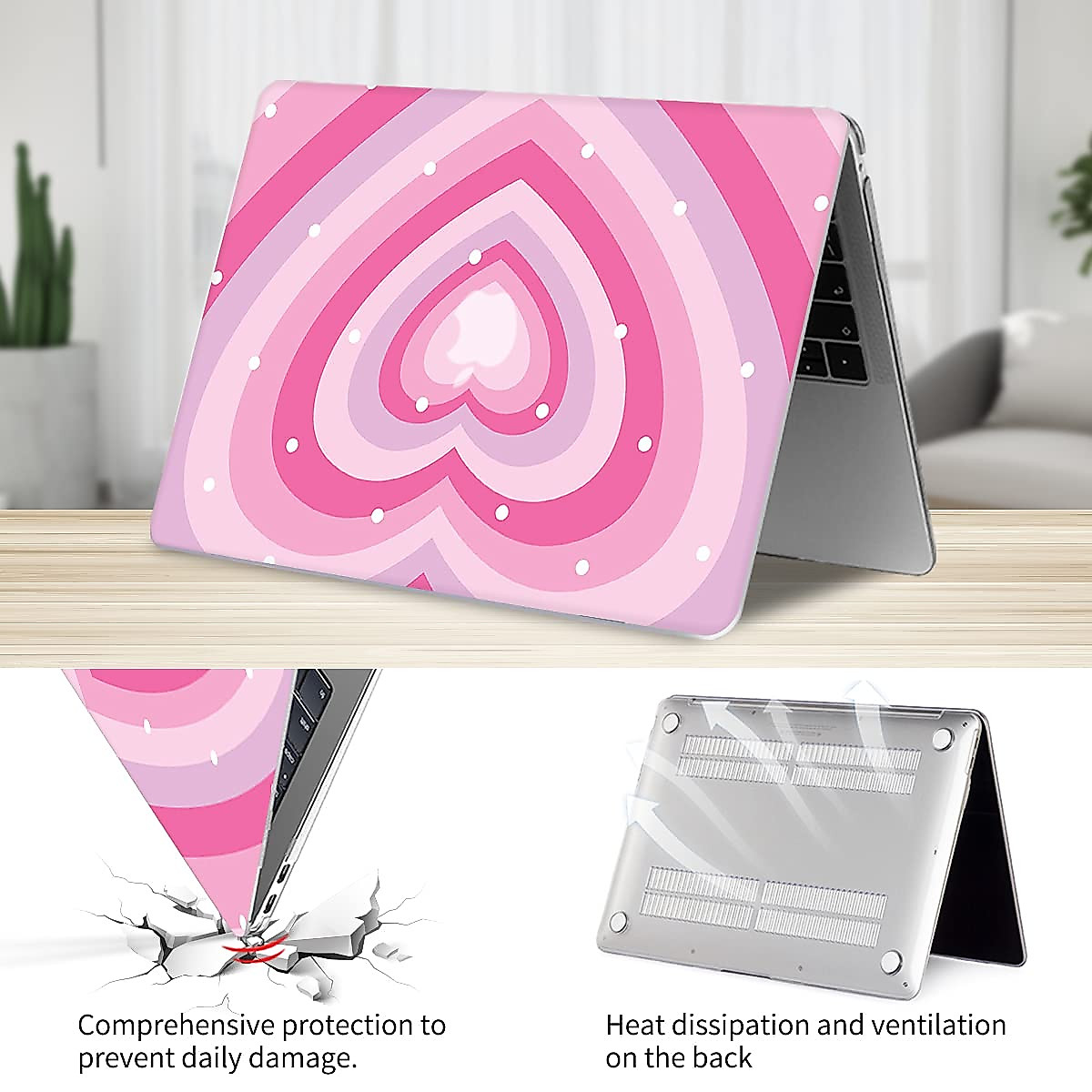 Seorsok Compatible with MacBook Air 13 Inch Model A1932 A2179 M1 A2337 Touch ID Release 2020 2019 2018 Plastic Hard Shell Case Protective Cover with 2 Pieces Pink Keyboard Cover Cute Lovely Heart