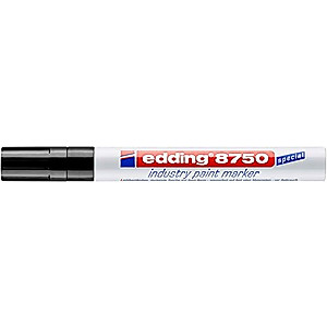 edding 8750 industry paint marker - black - 1 pen - round nib 2-4 mm - paint marker for writing on dusty, slightly oily surfaces, tyres, metal, glass and wood - permanent, waterproof