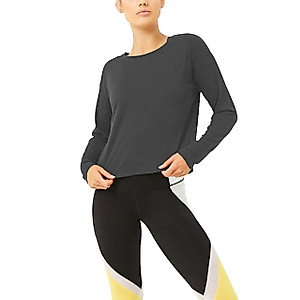 Bestisun Workout Tops Long Sleeve Yoga Tops Open Back Running Shirts Exercise Workout Yoga Sports Clothes for Women Deep Gray XL