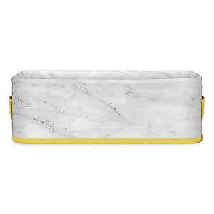 Tablerazzi White Marble Toilet Tank Topper Paper Basket with Handle, Abstract Marble Storage Basket for Organizing, Small Fabric Storage Bins for Bathroom Decor