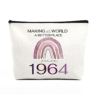 61th Birthday Gifts for Women Makeup Bag 61th Birthday Decorations Women Boho Rainbow 61 Year Old Birthday Gifts for Women Her Mom Grandma Aunt Sister Bestie Making The World A Better Place Since 1964