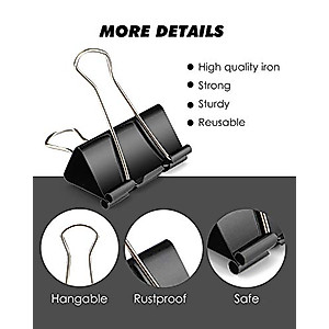 Wiltop 110 Pcs Binder Clips Metal Paper Clamps Black Set Assorted Sizes, Jumbo, Large, Medium, Small, Mini and Micro, 6 Sizes for Office, School and Home