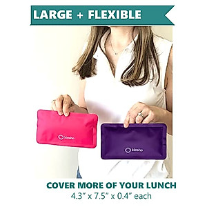 Soft Ice Packs for Lunch Box, Bags, Bento Boxes, 4 Pack, Slim Reusable and Refreezable Pouches for Kids Girls Adults, Travel, School, Work, or Camping, Long Lasting Cold, Flexible | Pink Purple