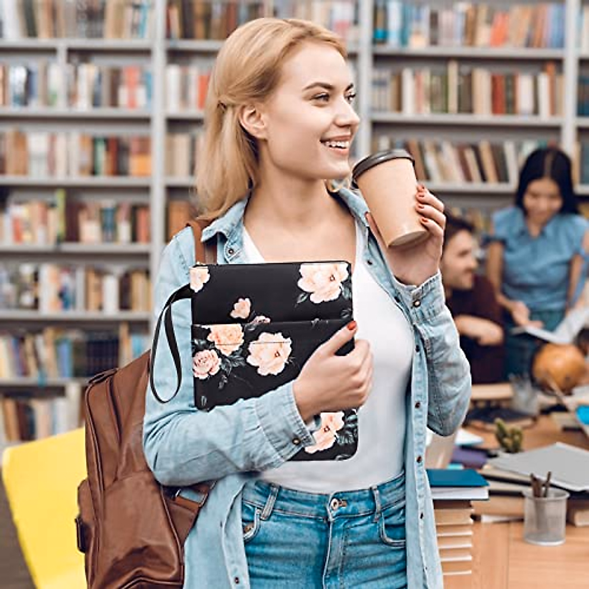 Book Sleeve Book Covers Book Protector with Zipper Washable Fabric for Teen Adult Book Lover Teacher Student ,11.4 X 9 Inch (Camellia Black)