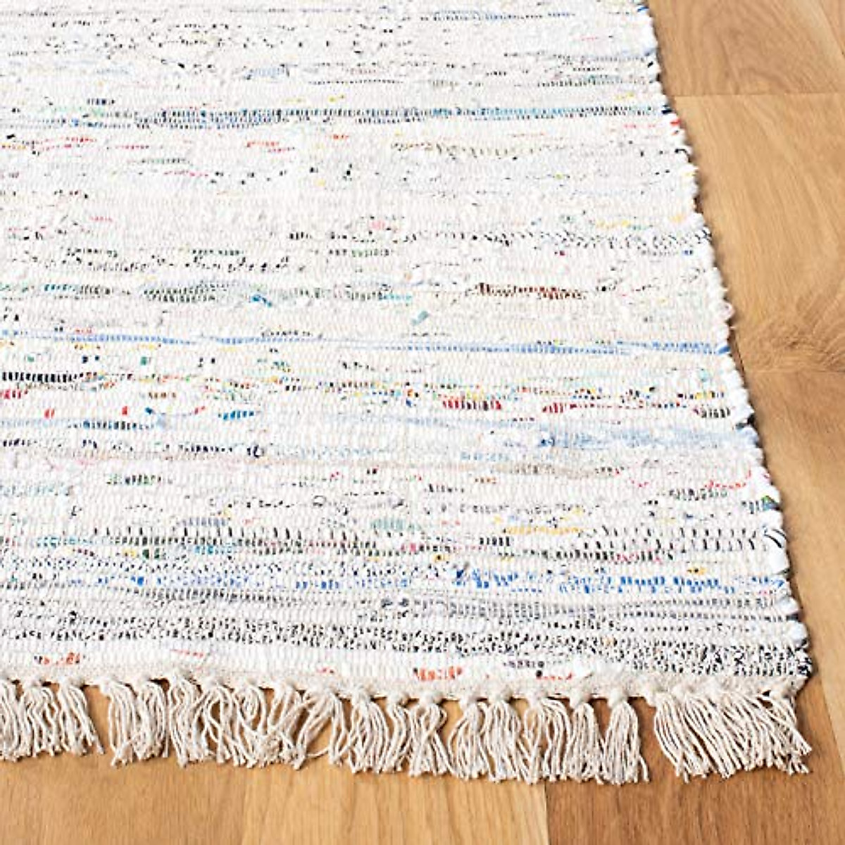 SAFAVIEH Rag Rug Collection Area Rug - 6' x 9', Ivory & Multi, Handmade Boho Stripe Cotton, Ideal for High Traffic Areas in Living Room, Bedroom (RAR121G)