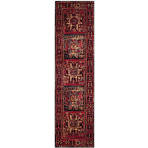 SAFAVIEH Vintage Hamadan Collection Runner Rug - 2'3" x 8', Red & Multi, Oriental Traditional Persian Design, Non-Shedding & Easy Care, Ideal for High Traffic Areas in Living Room, Bedroom (VTH213A)