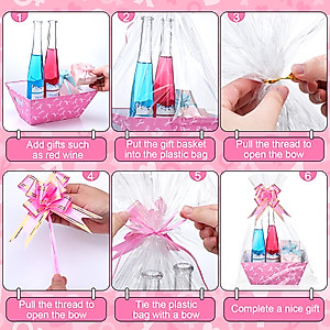 Yeaqee 36 Pcs 12 Pack 8 x 10 Inch Breast Cancer Awareness Baskets for Gifts Empty Pink Ribbon Baskets with Bows Ribbons Bulk Breast Cancer Survivor Cancer Care Gifts for Women