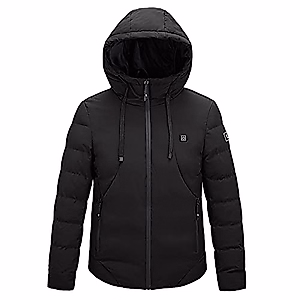 Puffy Jackets Men and Heating Temperature Three Control 5- Coat Hooded Gear Coat Charging Women Men USB Men's Black