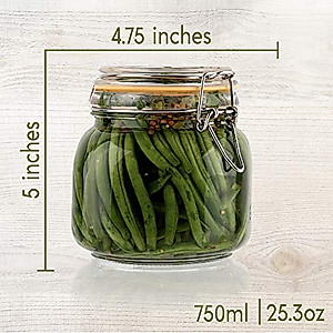 Glass Jars with Airtight Lid | Glass Airtight Food Storage Containers | Clear Leak Proof Rubber Gasket and Clamp Lid [Set of 4-25 oz]