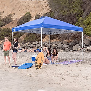 CROWN SHADES 10x10 Pop Up Canopy, Patented One Push Tent Canopy, Newly Designed Storage Bag, 8 Stakes, 4 Ropes, Blue