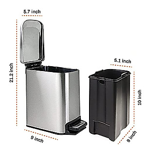 JACY&Co Small Bathroom Trash Can with Lid Soft Close, 6 Liter / 1.6 Gallon Stainless Steel Garbage Can with Removable Inner Wastebasket, Anti-Fingerprint Finish(Silver)
