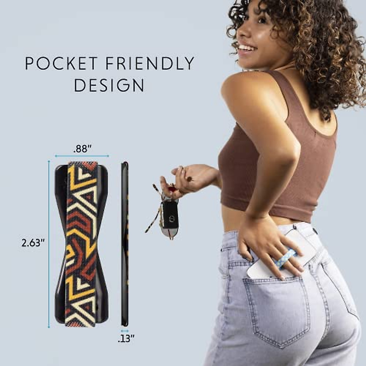 LOVEHANDLE Phone Grip for Most Smartphones and Mini Tablets, Ancestors Design Colored Elastic Strap with Black Base, LH-01-Ancestors