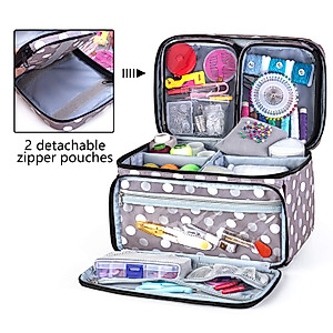 Luxja Sewing Accessories Organizer with 2 Detachable Clear Pockets, Sewing Supplies Organizer (Patent Design), Polka Dots