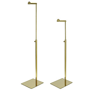 QWORK Purse Display Stands, 2 Pack Polished Gold Handbag Display Holder Jewelry Rack, (15.75" to 27.56") Adjustable Height Retail Countertop Single Hook Display Stand, for Bags,Purses,Wig, Jewelry