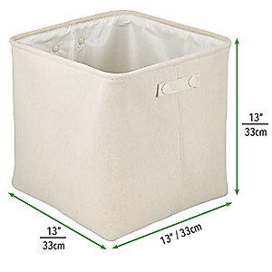 mDesign Soft Cotton Fabric Bathroom Storage Bin and Handles - Organizer for Towels, Toilet Paper Rolls - for Closets, Cabinets, Shelves - Textured Weave - Cream/Beige
