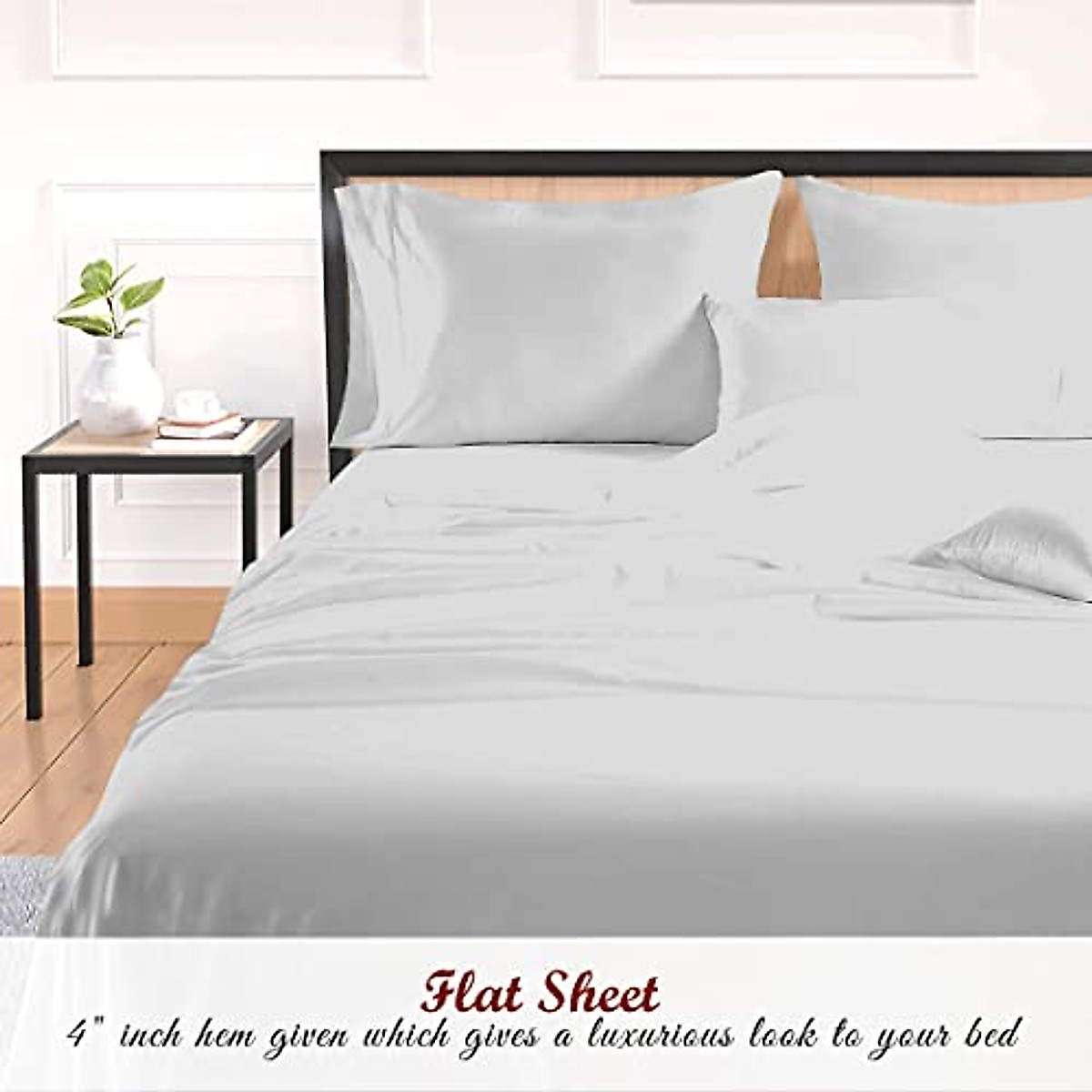 Sheet Set Cal-King Size 100 % Cotton Sheets 4 Piece Sheet Set 500 Thread Count Cotton Sheets BedSheet and Pillowcase Long Staple Cotton Sheet Breathable Cotton Sheets Light Grey Solid Sheet Set