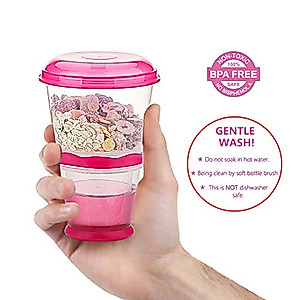 UTOWO Cereal On the Go Cups Travel-To-Go-Food-Containers Storage with Spoon Breakfast Drink-Cups-Portable (Pink)