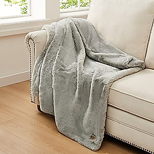UGG 16800 Euphoria Plush Faux Fur Reversible Throw Blanket for Couch or Bed Luxury Hotel Style Blankets Machine Washable Easy Care Soft Throw Blanket for Bed or Living Room, 70 x 50-inch, Seal