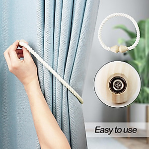 Hangtty Magnetic Curtain Tiebacks 2 Pack Cotton Boho Curtain Tie Back Decorative Rope Holdbacks for Curtains Draperies Outdoor Window Treatment Holdbacks, Cream
