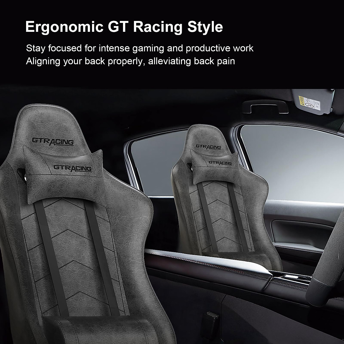 GTRACING Gaming Chair with Footrest Big and Tall Office Executive Chair Heavy Duty Adjustable Recliner with Headrest Lumbar Support Cushion Desk Chair (Dark Gray)