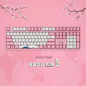 Akko World Tour Tokyo 108-Key R1 Wired Pink Mechanical Gaming Keyboard, Programmable with OEM Profiled PBT Dye-Sub Keycaps and N-Key Rollover, Mac/Win Compatible (Akko Cream Yellow Switch)