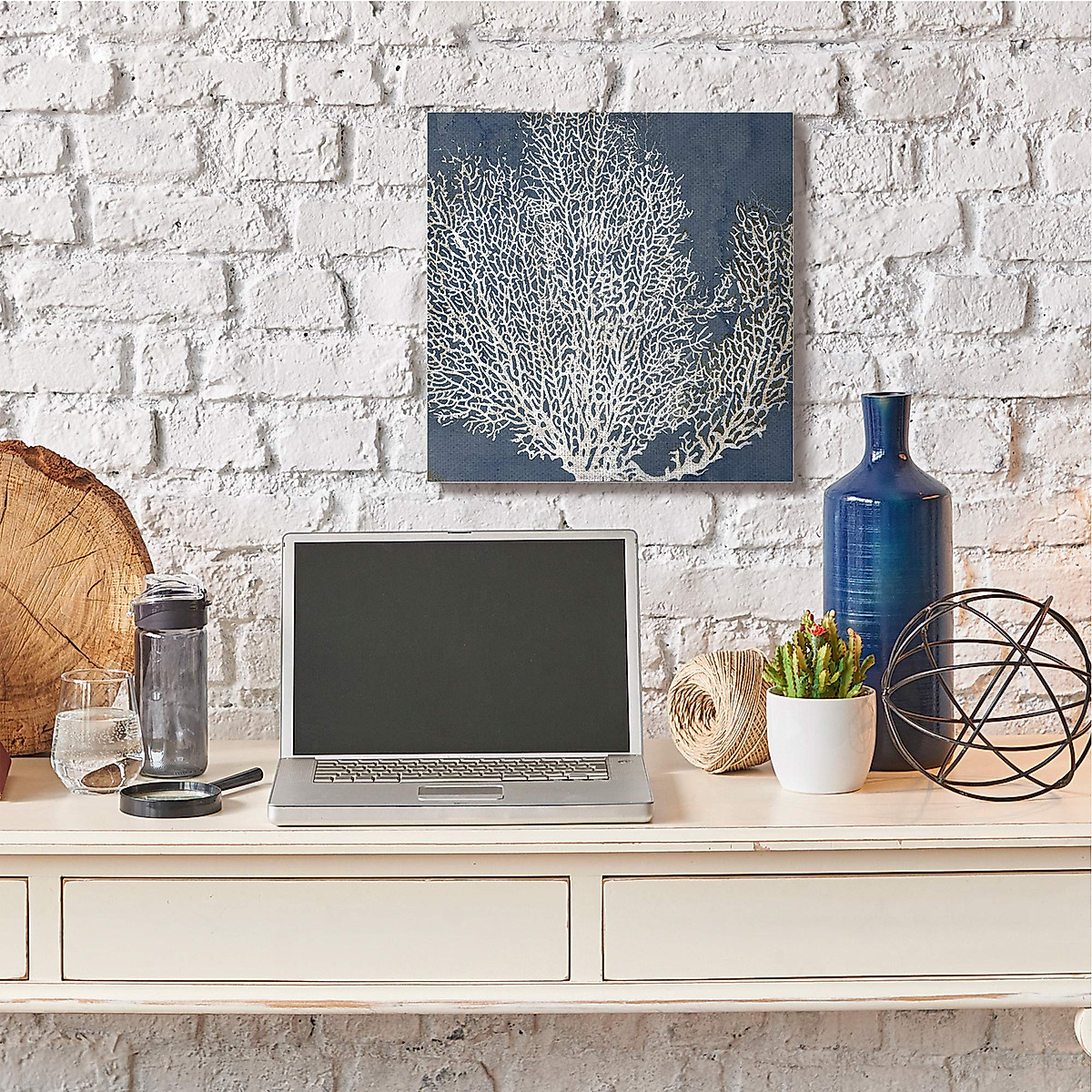 Stupell Industries Sea Coral Ocean Life Silhouette Blue White Canvas Wall Art, 24 x 24, Design by Artist Main Line Studio