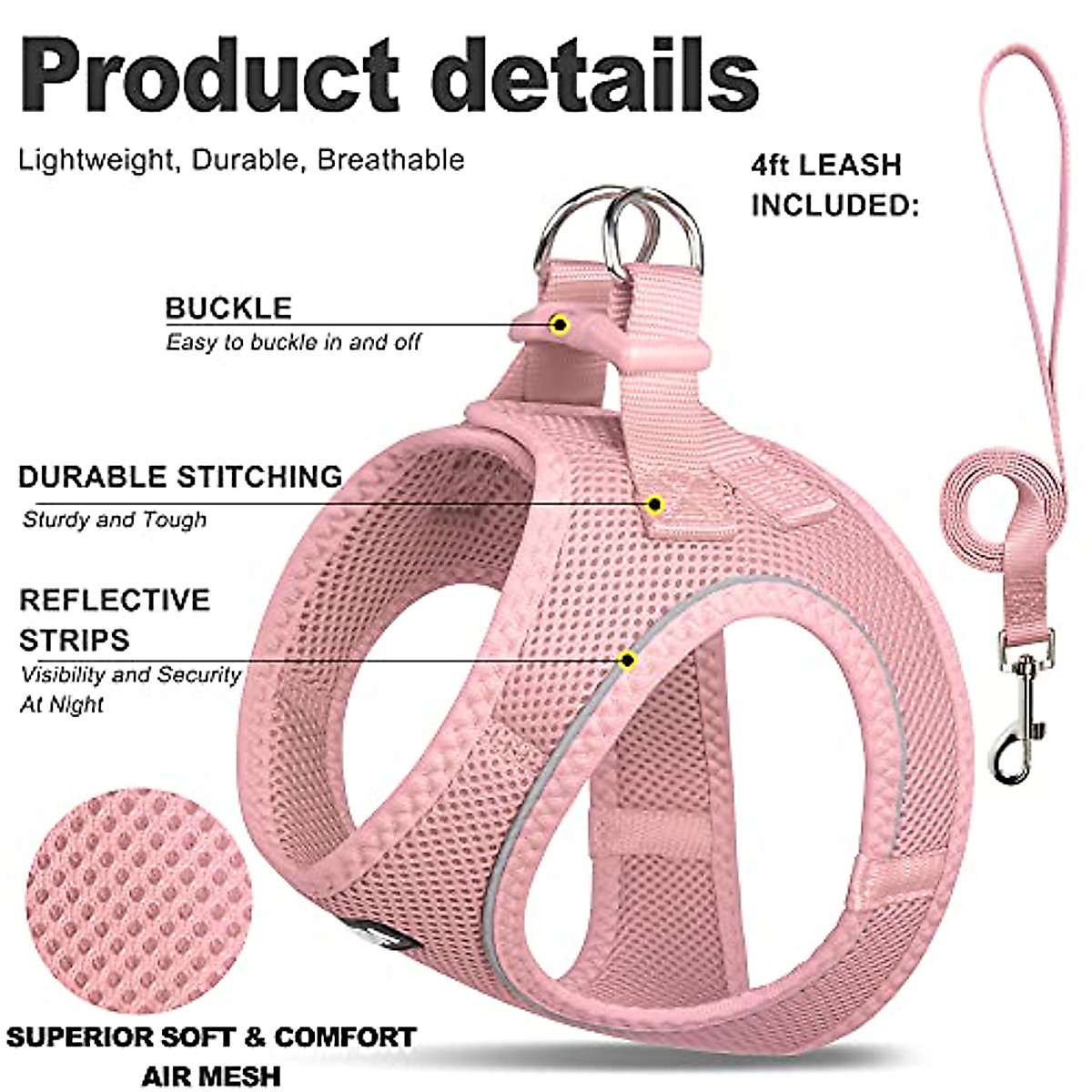 Fida Cat Harness and Leash Set for Walking Kitten and Puppy, Escape Proof Kitten Harness with Breathable Lightweight Soft Mesh, Adjustable Reflective Step-in Design for Kitten and Puppy.(XXXS, Pink)