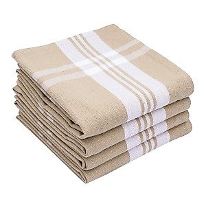 Cotton Linen Kitchen Towels - 6 Pack - 18" x 28" - Cotton Dish Reusable Cleaning Cloths, Teal/White, Absorbent Dish Towels, Machine Washable Hand Towels, Striped Bar Towels, Farmhouse Dish Towels