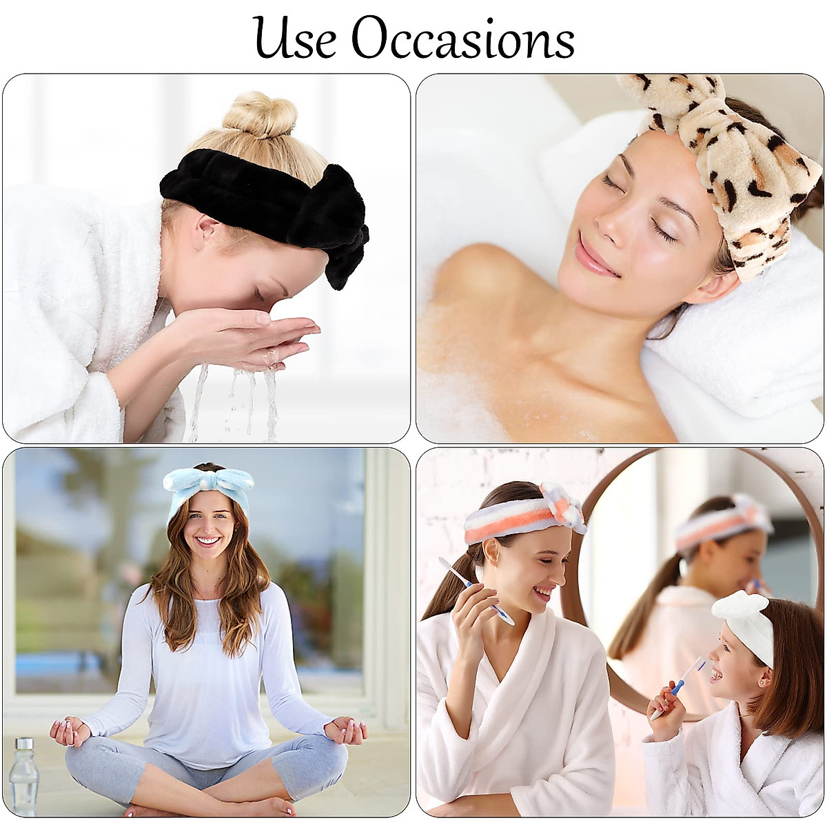 AMCAMI Bow Spa Makeup Headbands for Women Coral Fleece Hairlace Non-Slip SPA Headband for Women Turban Bowknot Headbands for Washing Face