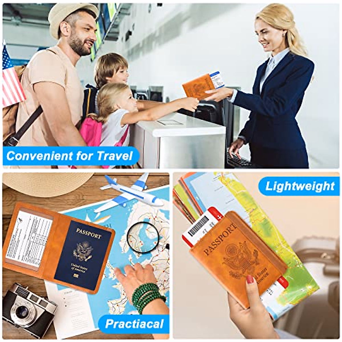 ACdream Passport and Vaccine Card Holder Combo, Leather Cover Case with Vaccination Card Slot, Travel Essentials Protector Organizer for International Documents, Protection Sleeve Couch, Calf Brown