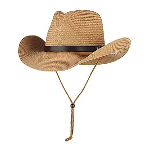 Straw Cowboy Hat for Women Men Classic Western Cowgirl Cap Foldable Sun Hat Shapeable Fedora Panama Hat Wide Brim Beach Hat Khaki