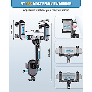 OFY Phone Mount for Car, [Big Rear Mirrors Friendly] Rear View Mirror Phone Holder, 360 Rotatable and Retractable Car Phone Holder for All Mobile Phones & Most Vehicles